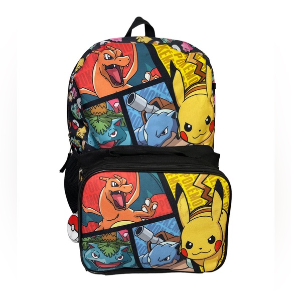 Pokemon | Accessories | Pokemon Colorful Black Backpack With Lunch Pack ...